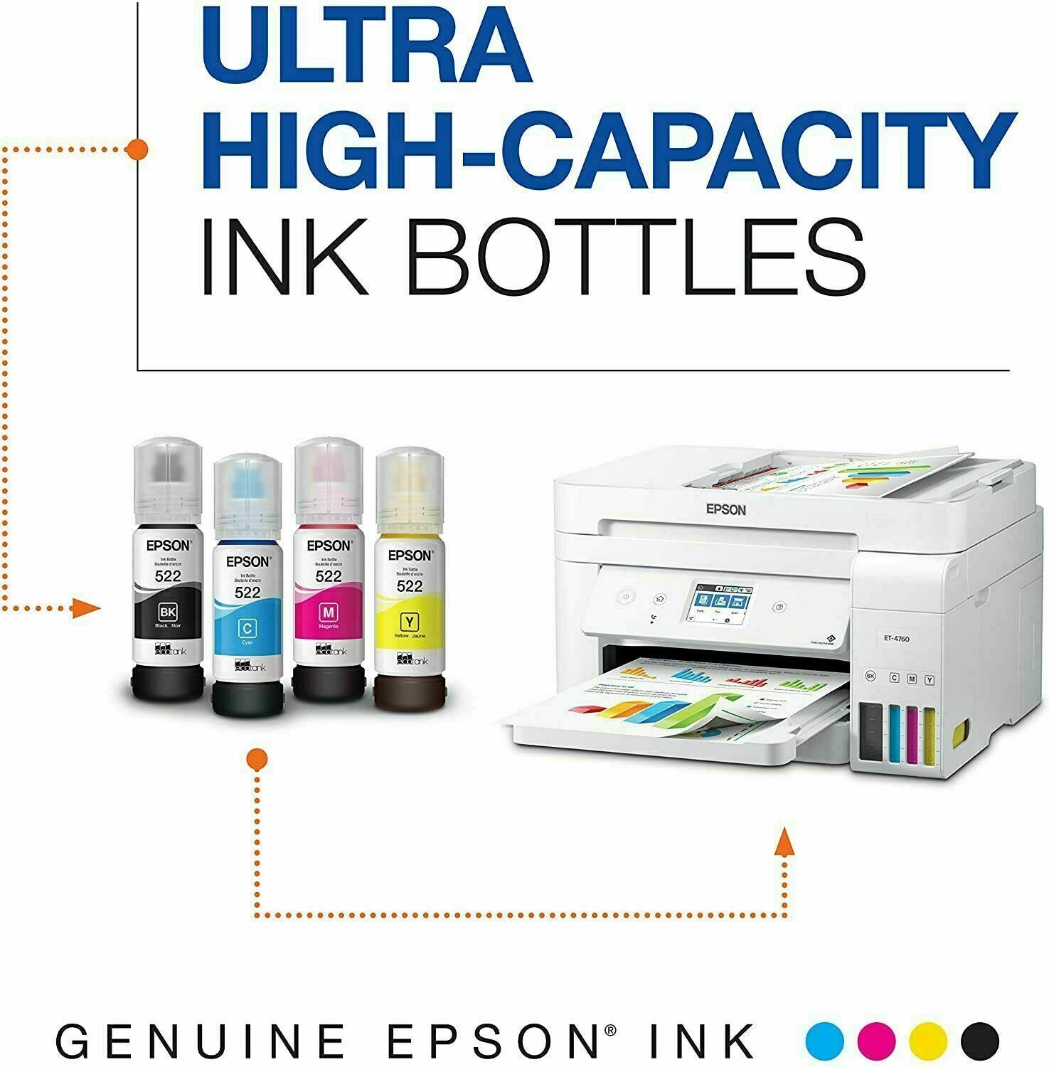 4 bottle Genuine refill ink for Epson 522 ET-2720 ET-4700 – INKRAZ